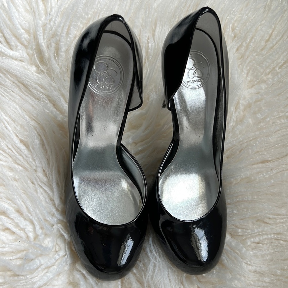 Black Patent Leather Mini Platform Heels - Gem